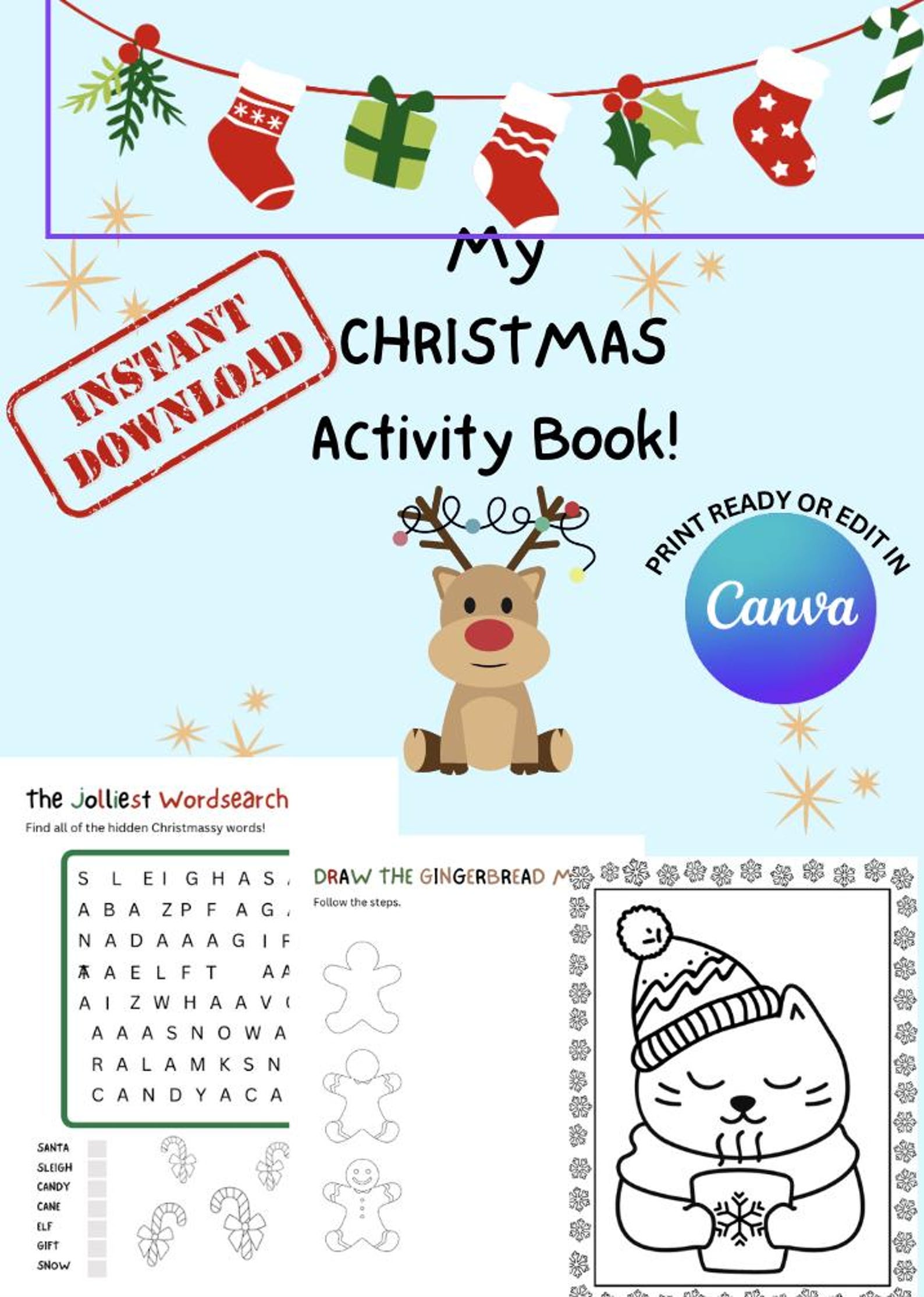 Christmas Activity Book: 100 Pages, Letter to Santa (digital Download ...