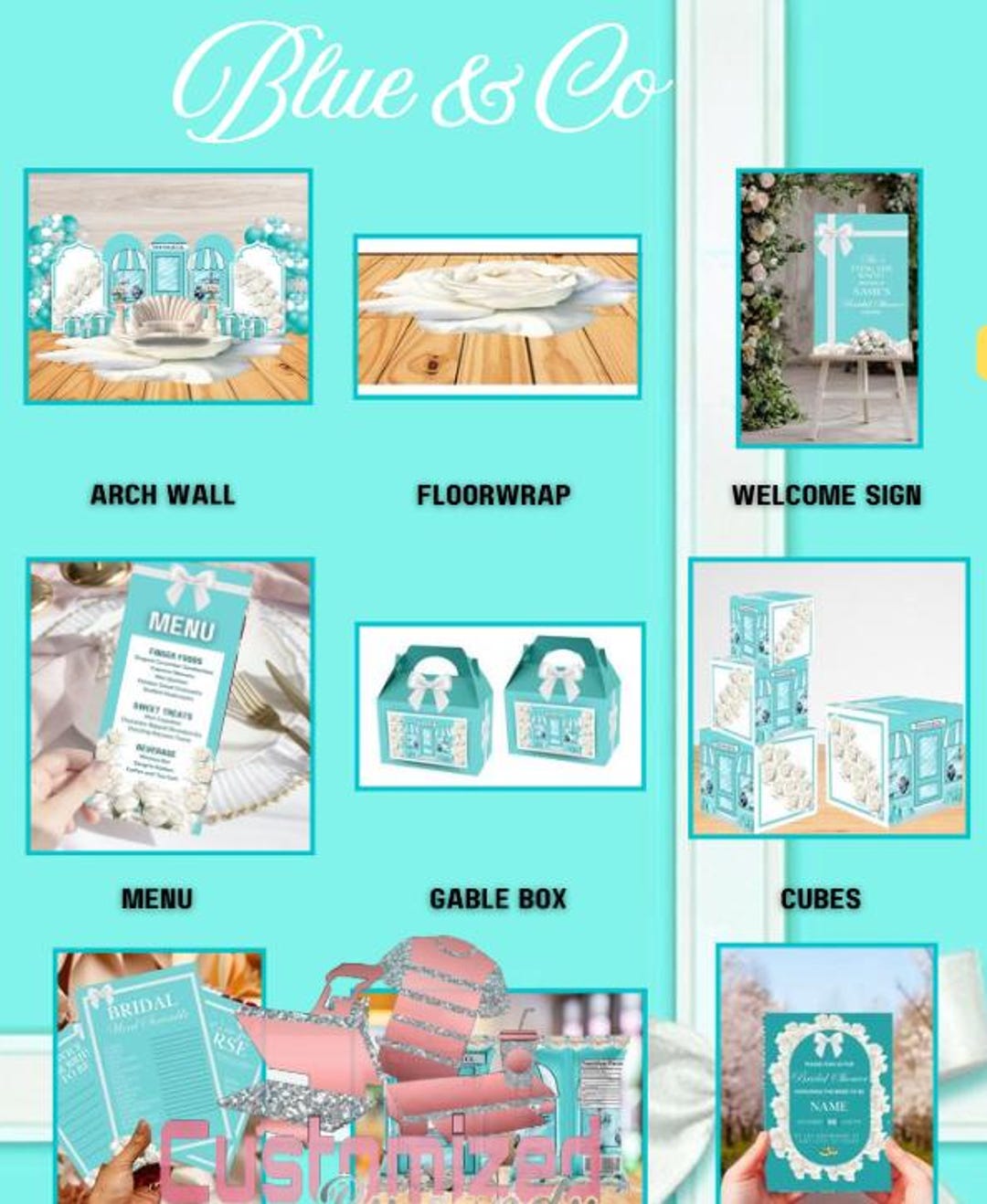 Light Blue and Co Bridal Shower Party Bundle Invitation & Arch Welcome ...