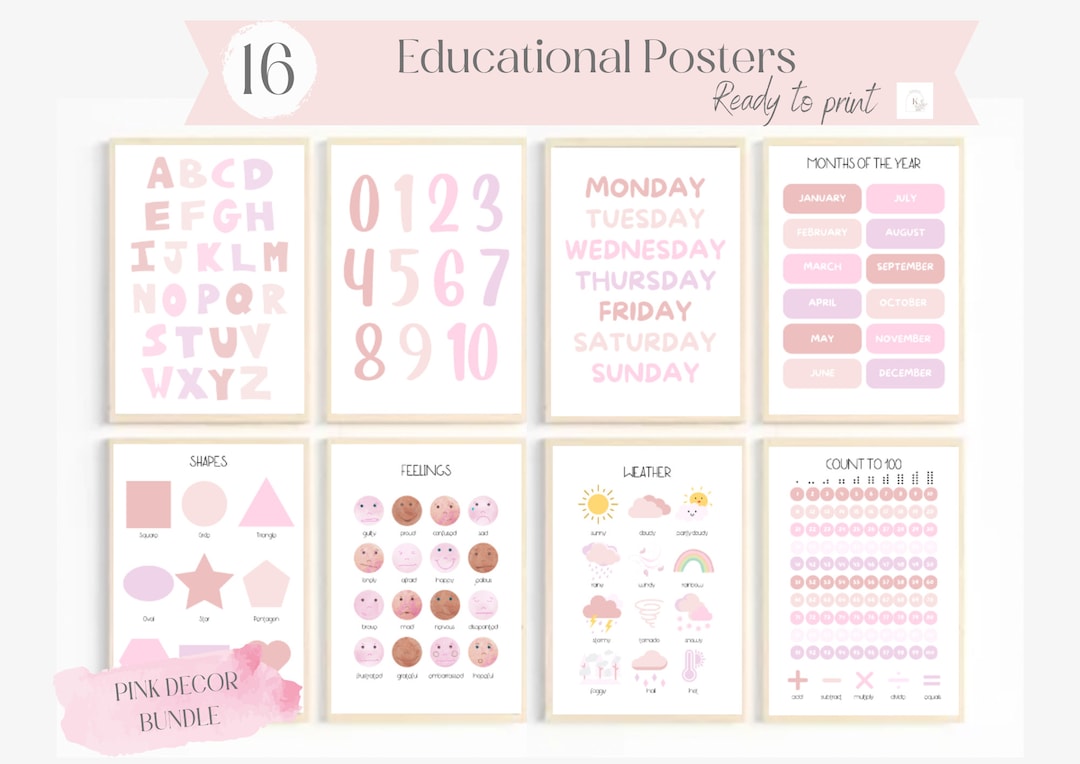 Pink Educational Digital Posters BUNDLE - Etsy