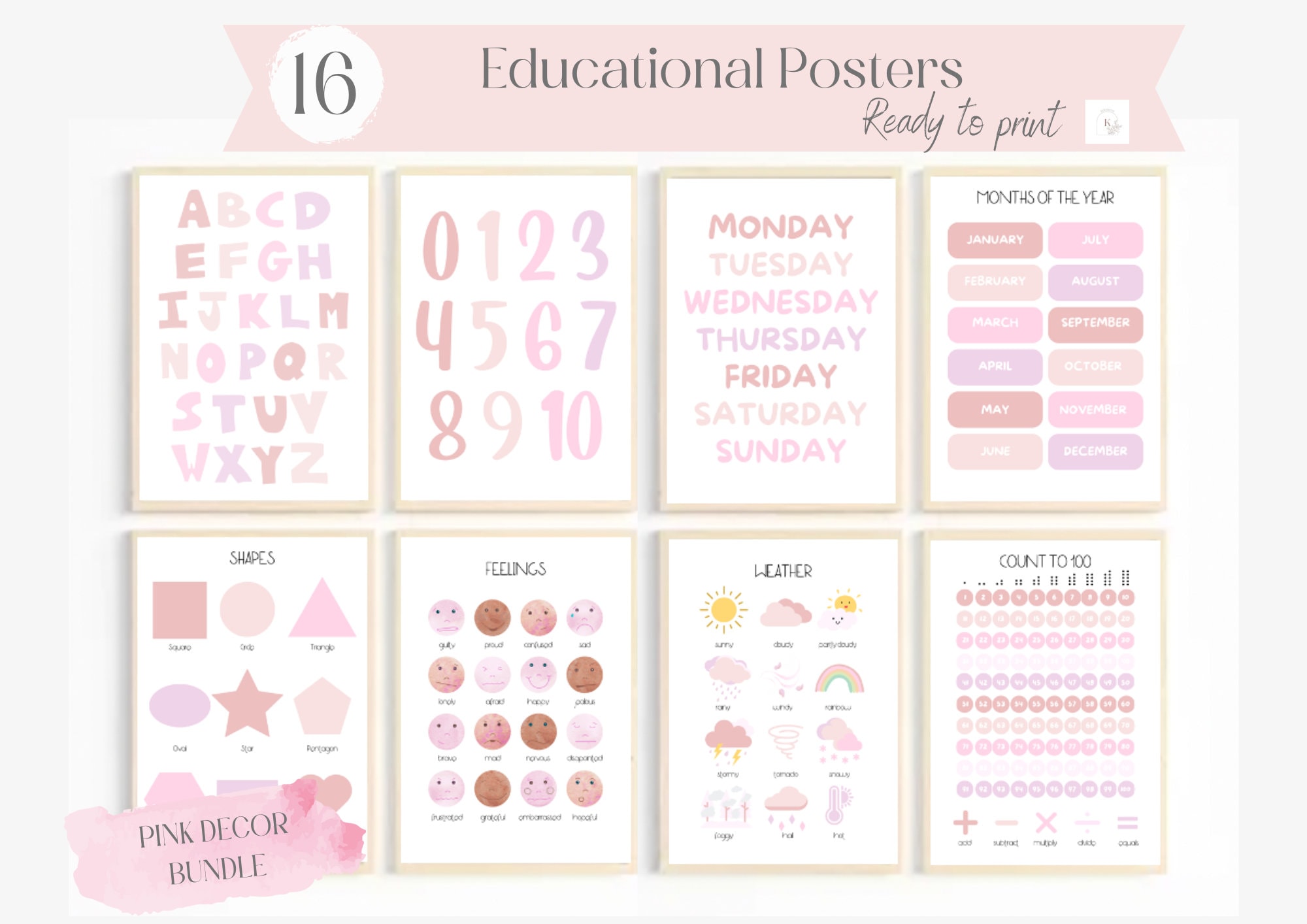 Pink Educational Digital Posters BUNDLE - Etsy