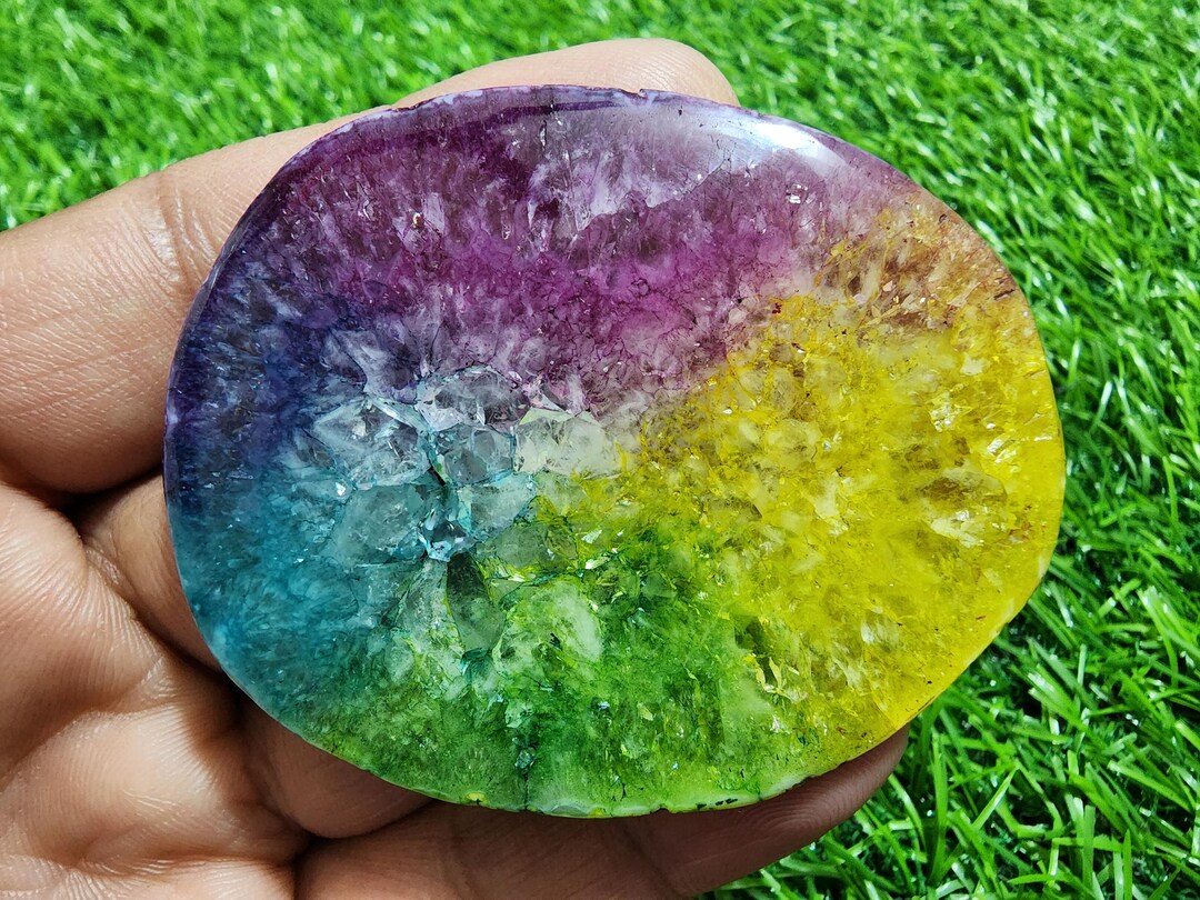 Rainbow Solar Slice Agate - 221 Crt Loose Gemstone, Decor Slab - Etsy