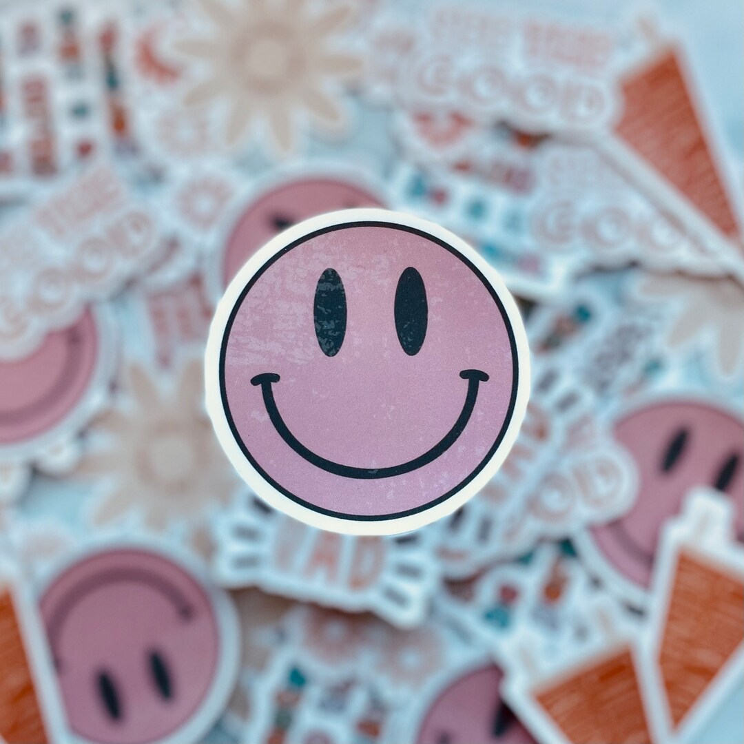 Pink Smiley Sticker Weatherproof Decal - Etsy