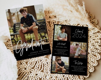 Masculine Guy Graduation Invitation 2024 Card Modern Graduation ...