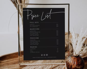 Black Price List Template, Editable Price Sheet, Small Business Price ...