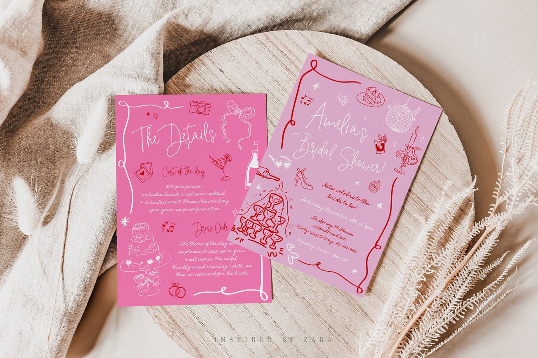 Hand Drawn Bridal Shower Invitation, Pink Bridal Invite, Squiggly ...