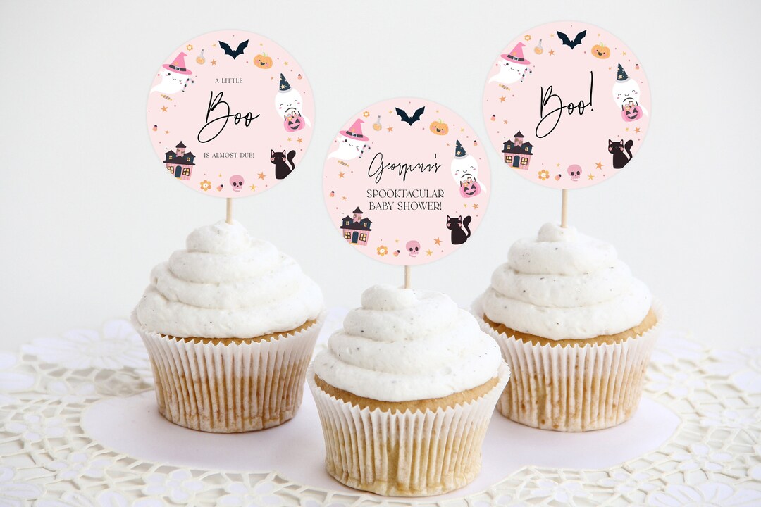 Pink Halloween Cupcake Topper Template Cute Ghosts Baby - Etsy