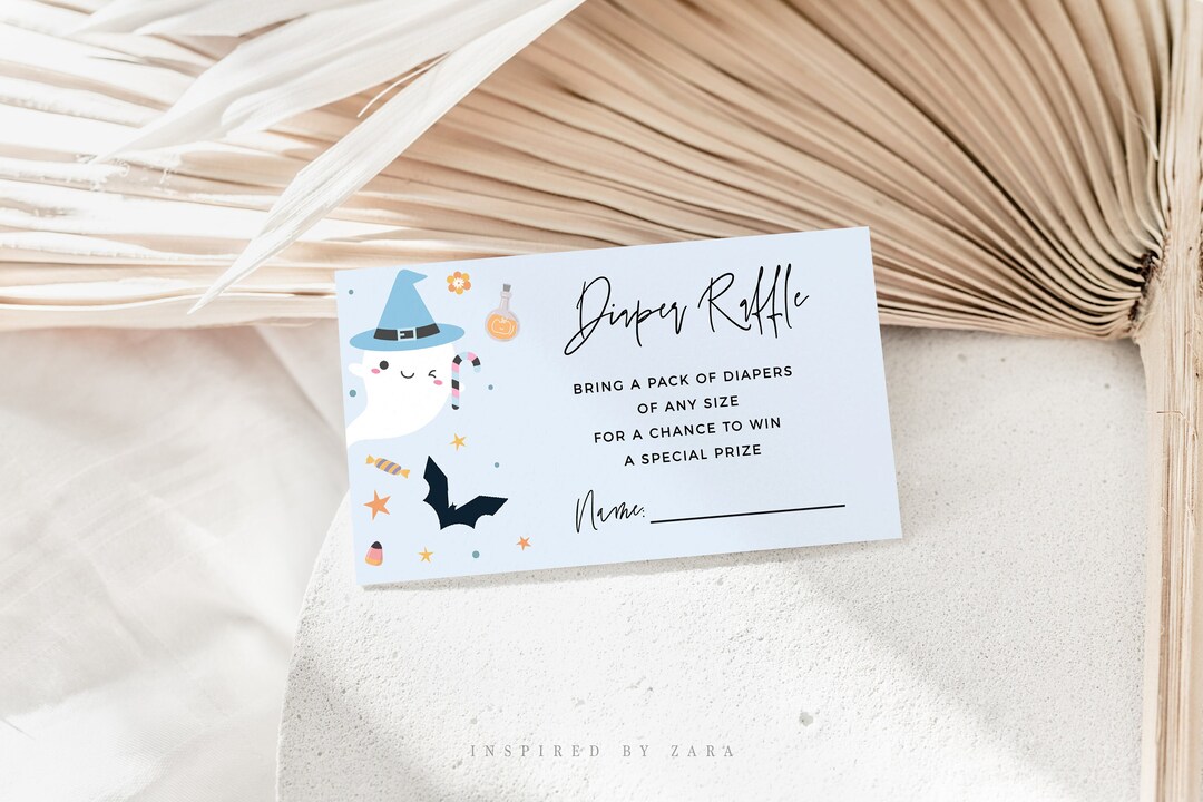 Blue Halloween Diaper Raffle Template, Cute Ghost Diaper Raffle Card ...