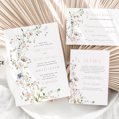 Wildflower Wedding Suite Spring Garden Invitation Template - Etsy