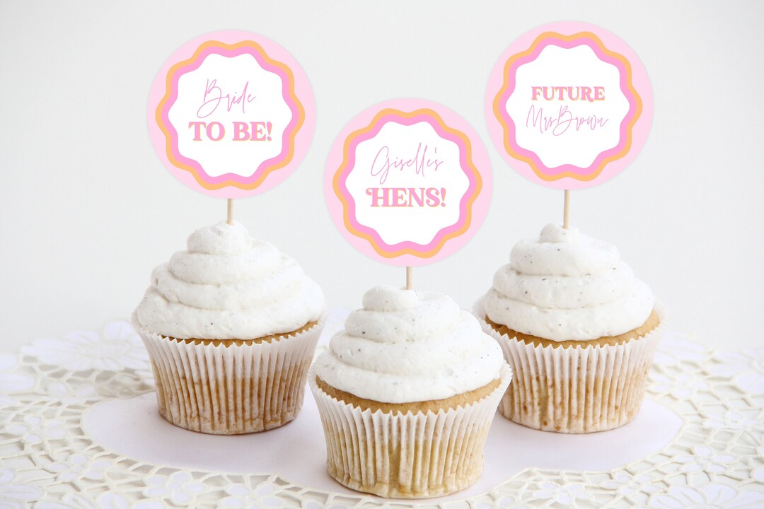 Wavy Border Cupcake Toppers Template, Pink Bridal Cupcake Topper ...