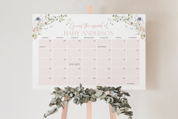 Wildflower Due Date Calendar Template Baby Birth Date Sign - Etsy
