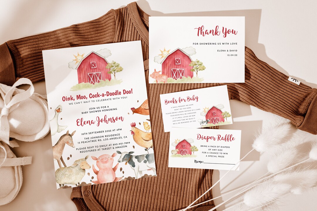 Farm Baby Shower Invitation Template, Farm Theme Baby Shower, Editable ...