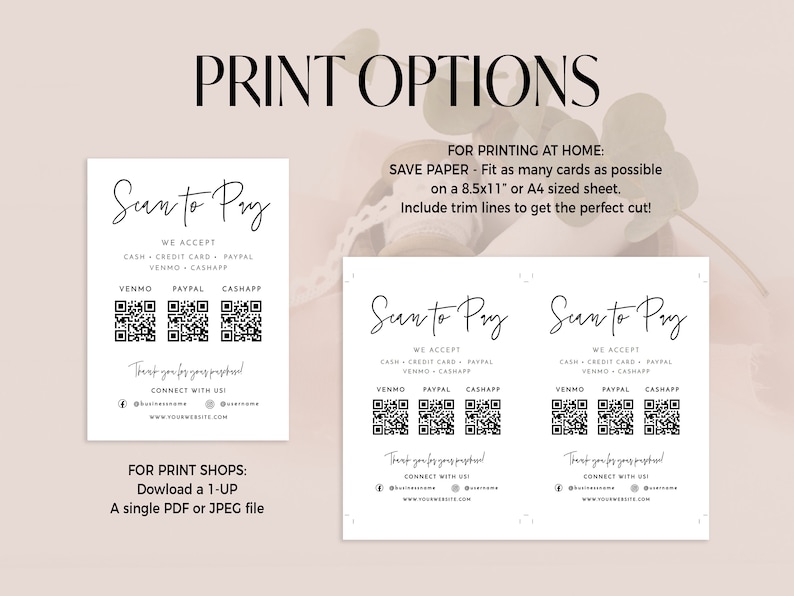 QR Code Sign Template Scan to Pay Sign QR Code Printable - Etsy