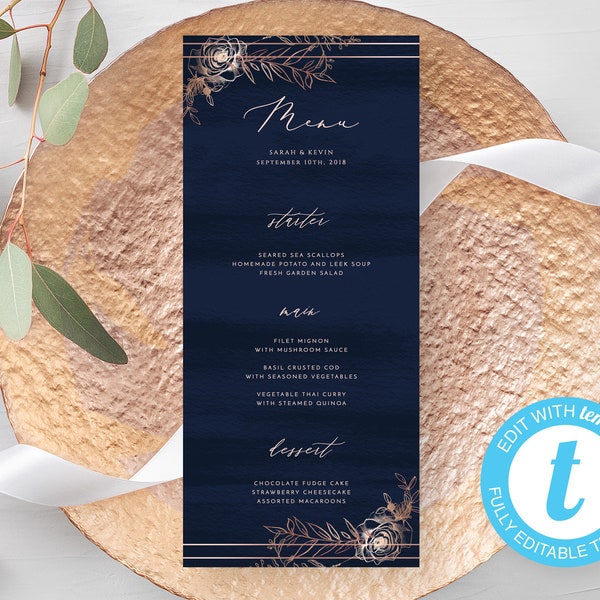 Navy and Gold Menu - Etsy