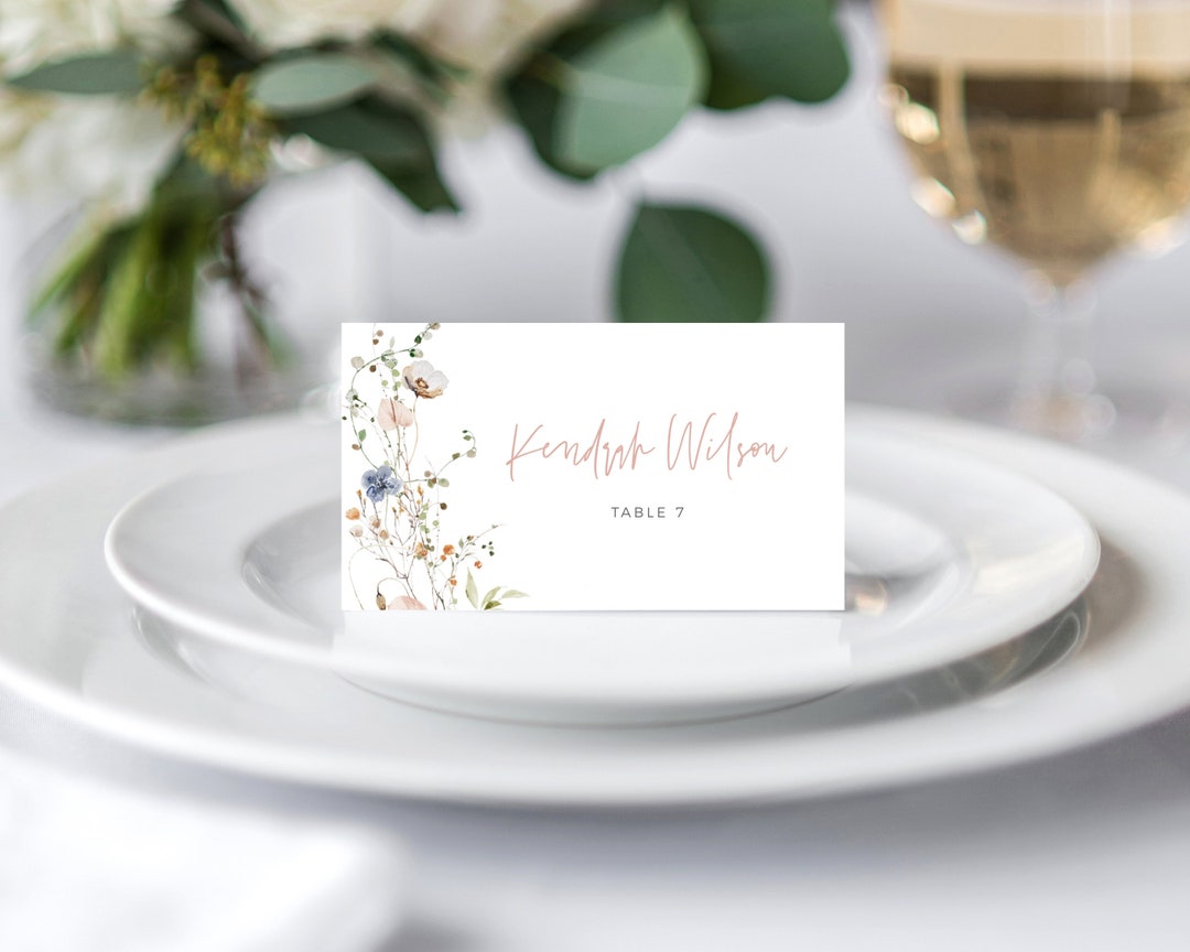 Wildflower Wedding Place Cards Template, Editable Blush Place Card ...
