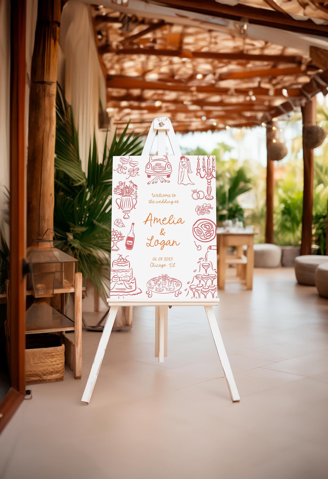 Hand Drawn Floral Welcome Sign Template, Whimsical Wedding Welcome Sign ...