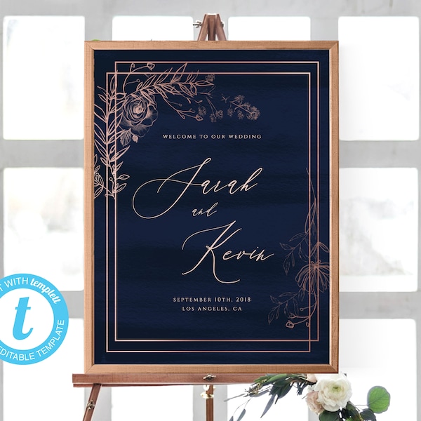 Welcome Sign Rose Gold and Navy Blue Wedding - Etsy