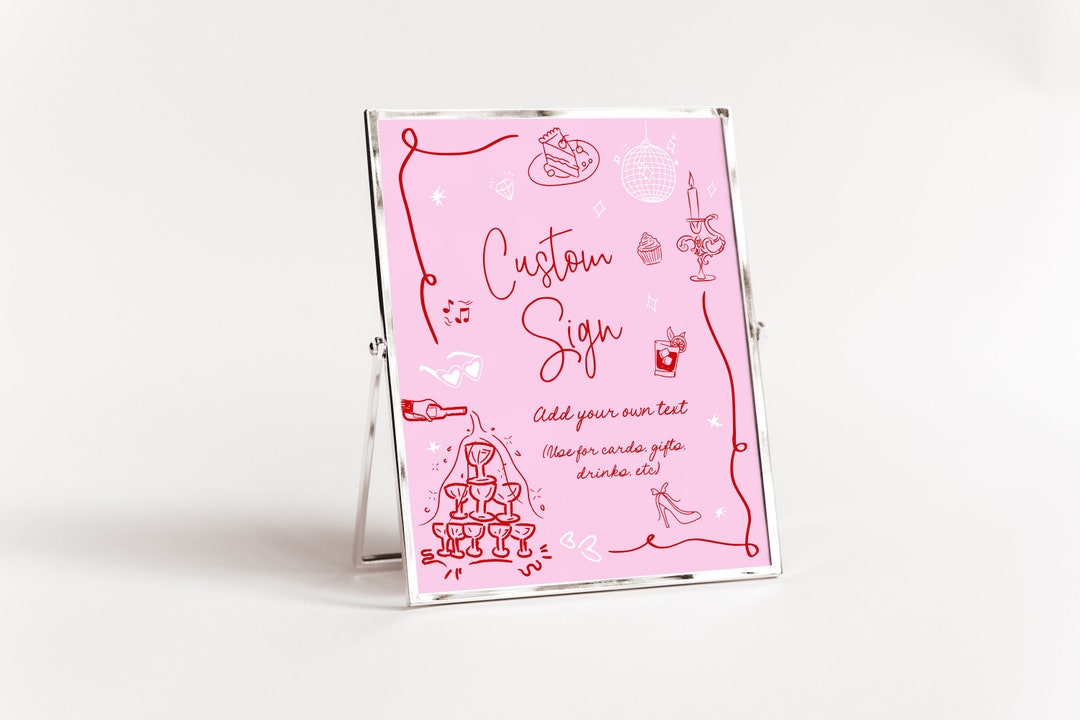 Hand Drawn Custom Sign Printable, Editable Template, Squiggle Border ...