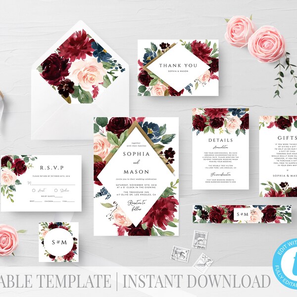 Burgundy Wedding Invitation - Etsy