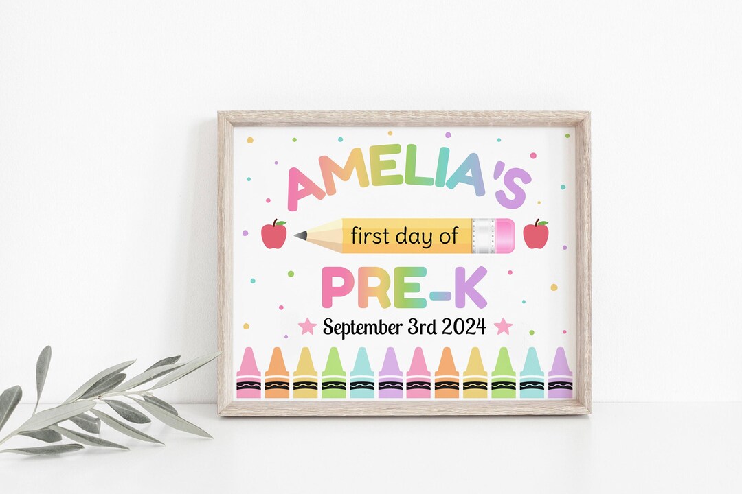 First Day of Pre-k Sign, Rainbow Pre-k Sign, Editable Template, Girl ...