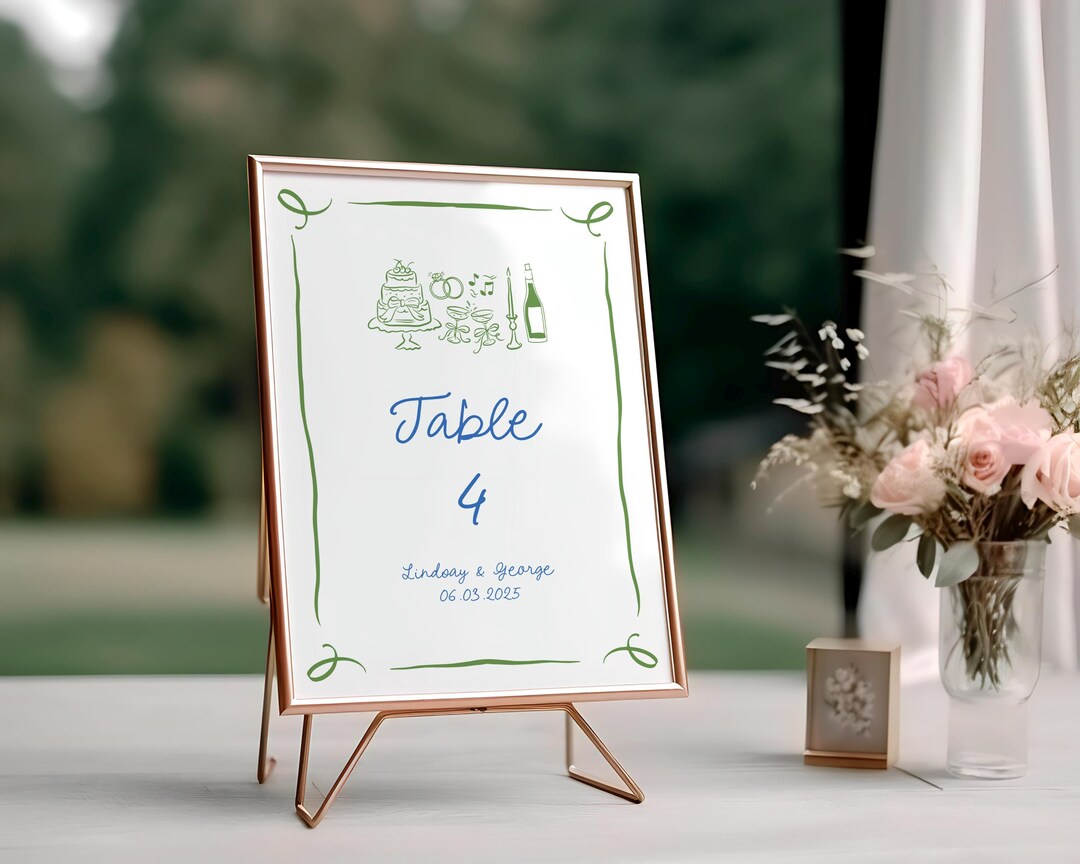 Hand Drawn Floral Table Number Template, Whimsical Table Numbers, Fun ...