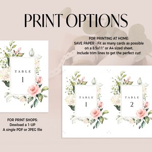 Blush Pink Table Numbers Template, Botanical Table Numbers, Minimalist ...