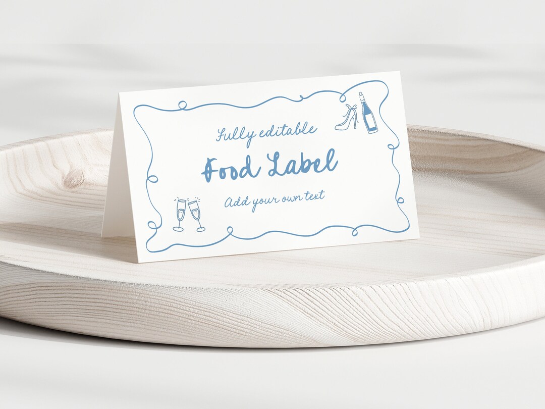 Hand Drawn Food Labels Template, Blue and White Drawing Food Labels ...
