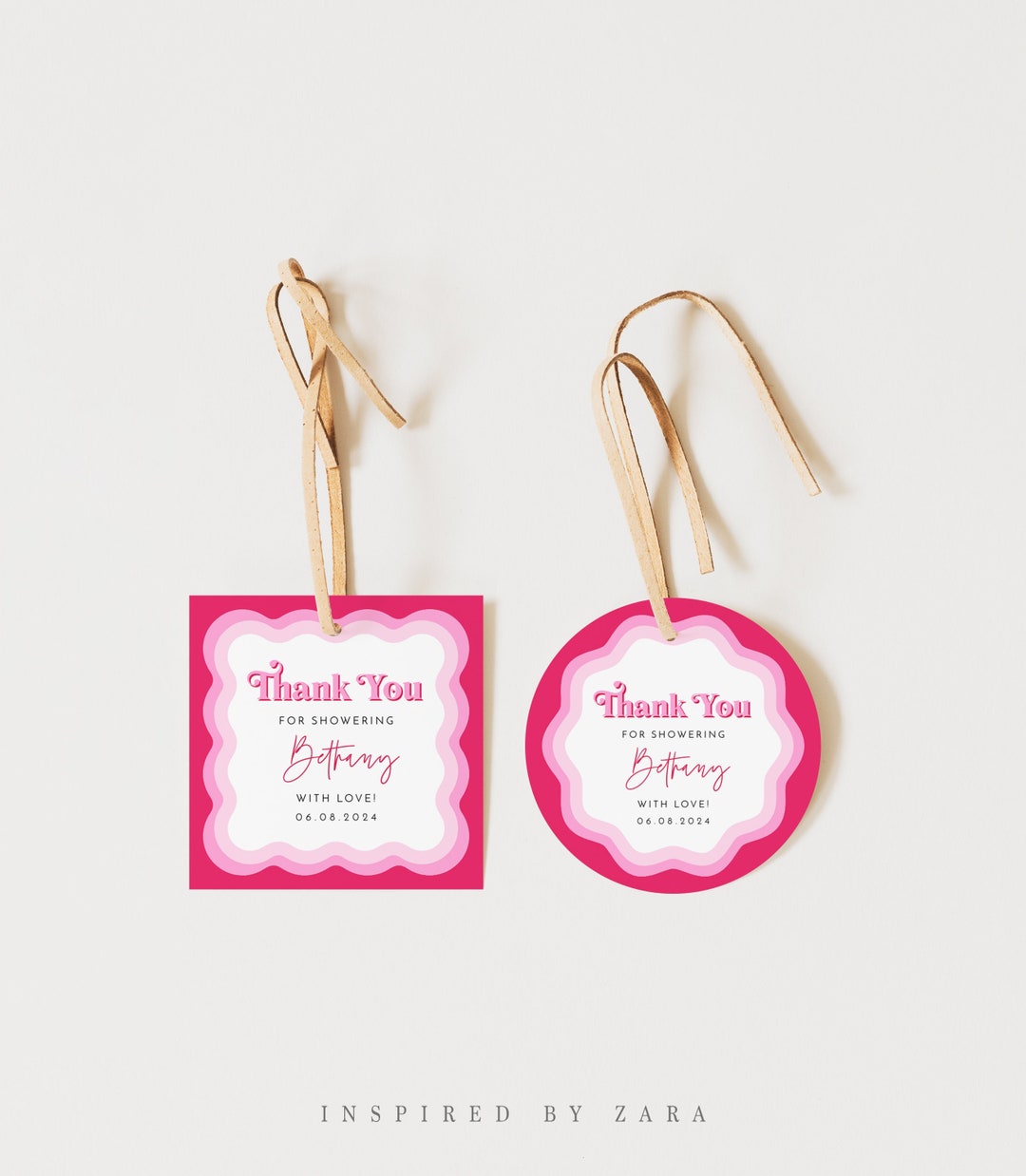 Wavy Border Favor Tag Template, Hot Pink Wave Bridal Shower Gift Tags ...