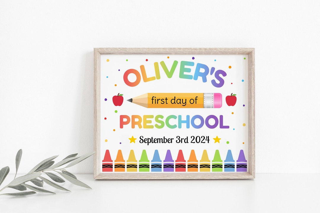 First Day of Preschool Sign, Editable School Sign Template, Rainbow ...