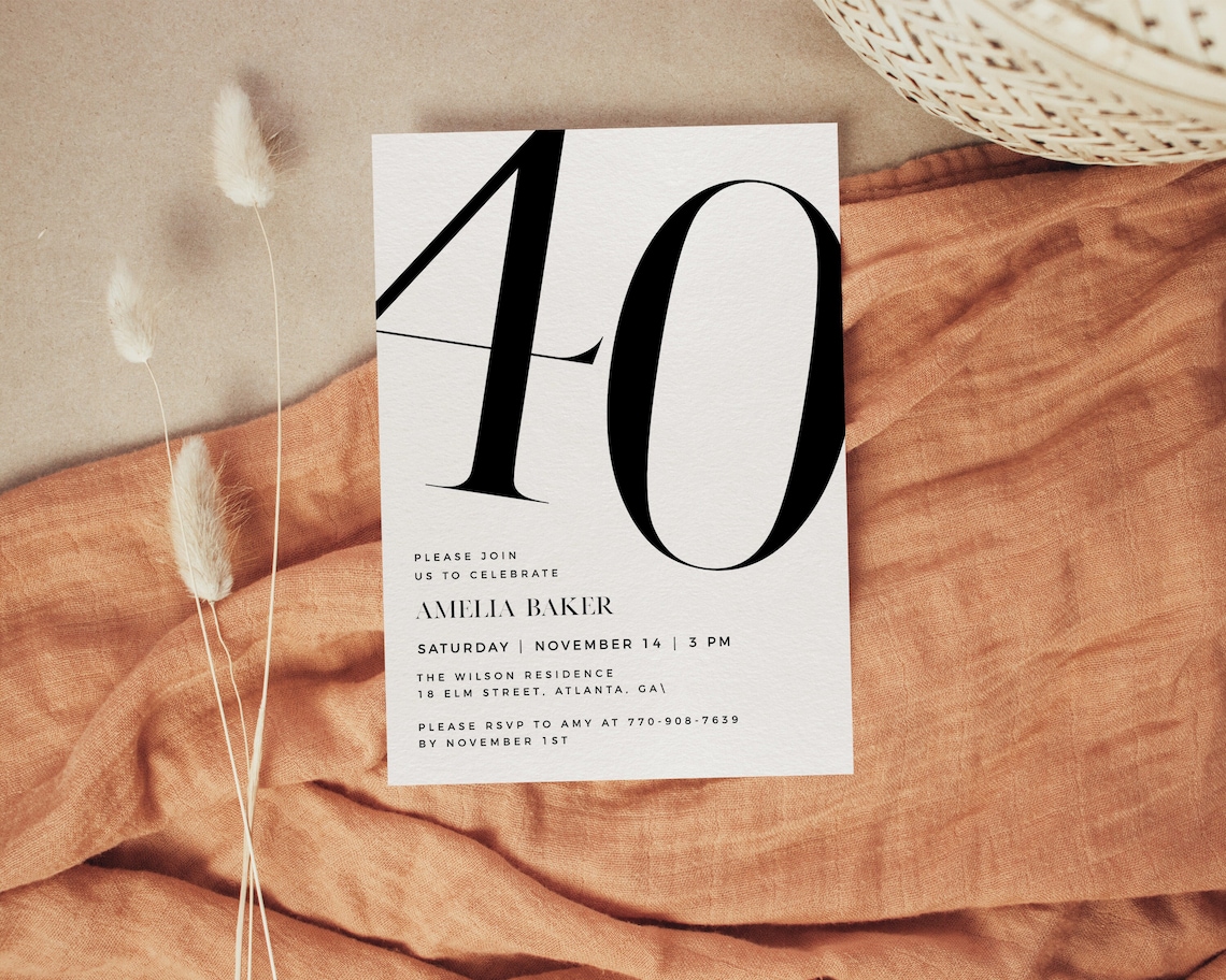 Modern Birthday Invitation Template Black and White Birthday - Etsy