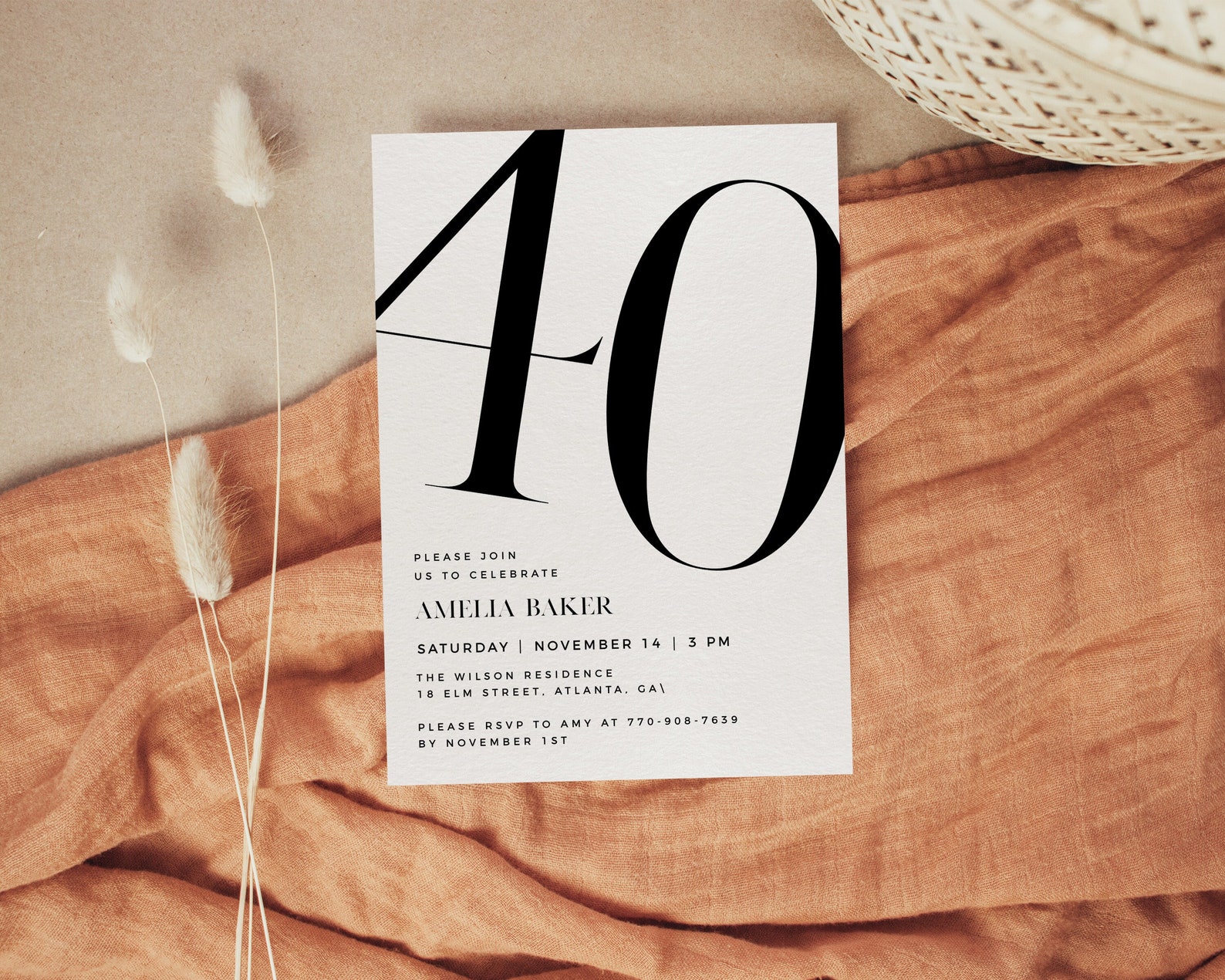 Modern Birthday Invitation Template Black and White Birthday - Etsy