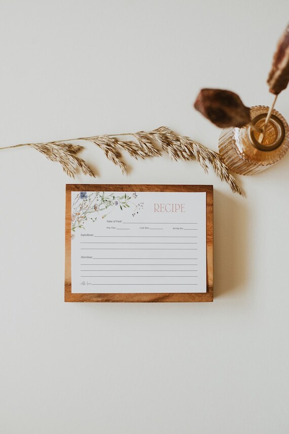 Wildflower Recipe Card Template Floral Recipe Card Bridal | Etsy