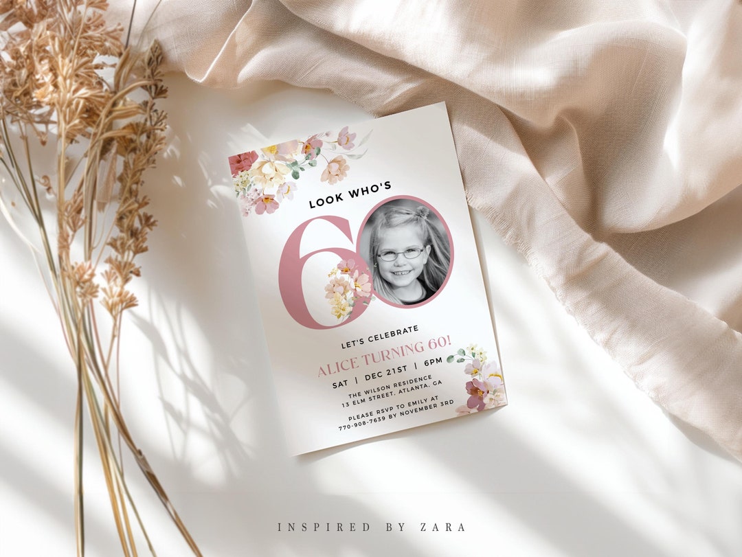 Floral 60th Birthday Invitation Template, Editable Invitation With ...