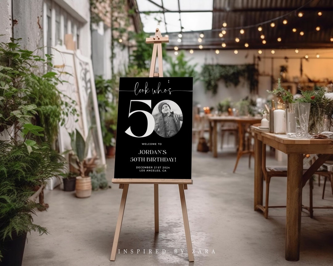 Black 50th Birthday Welcome Sign, Male 50th Birthday Welcome Printable ...