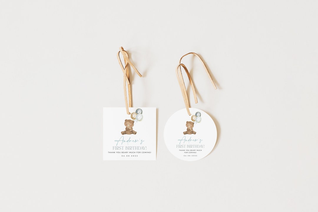 Bear Gift Tag Template, Teddy Bear 1st Birthday Gift Tags, Editable ...