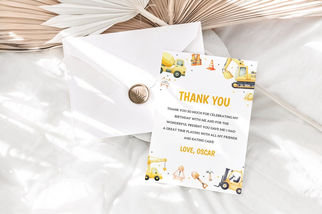 Construction Birthday Thank You Template, Boy Digger Birthday ...