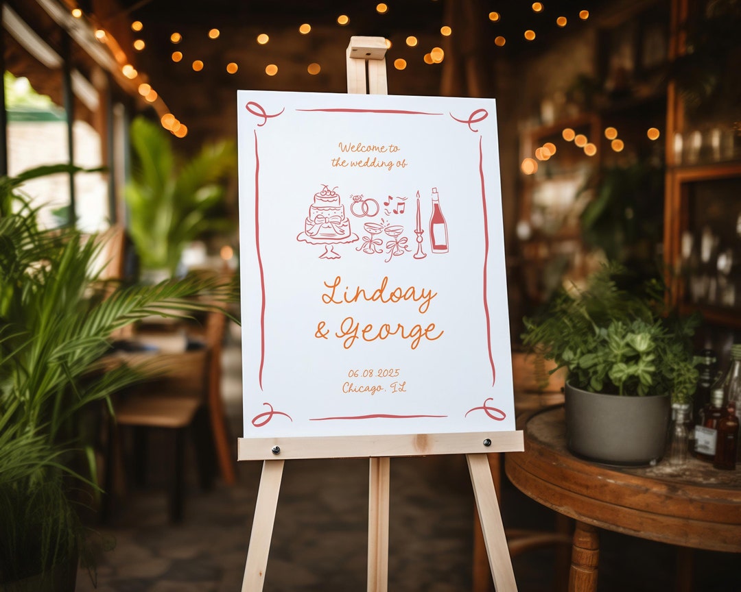 Whimsical Floral Welcome Sign Template, Hand Drawn Wedding Welcome Sign ...