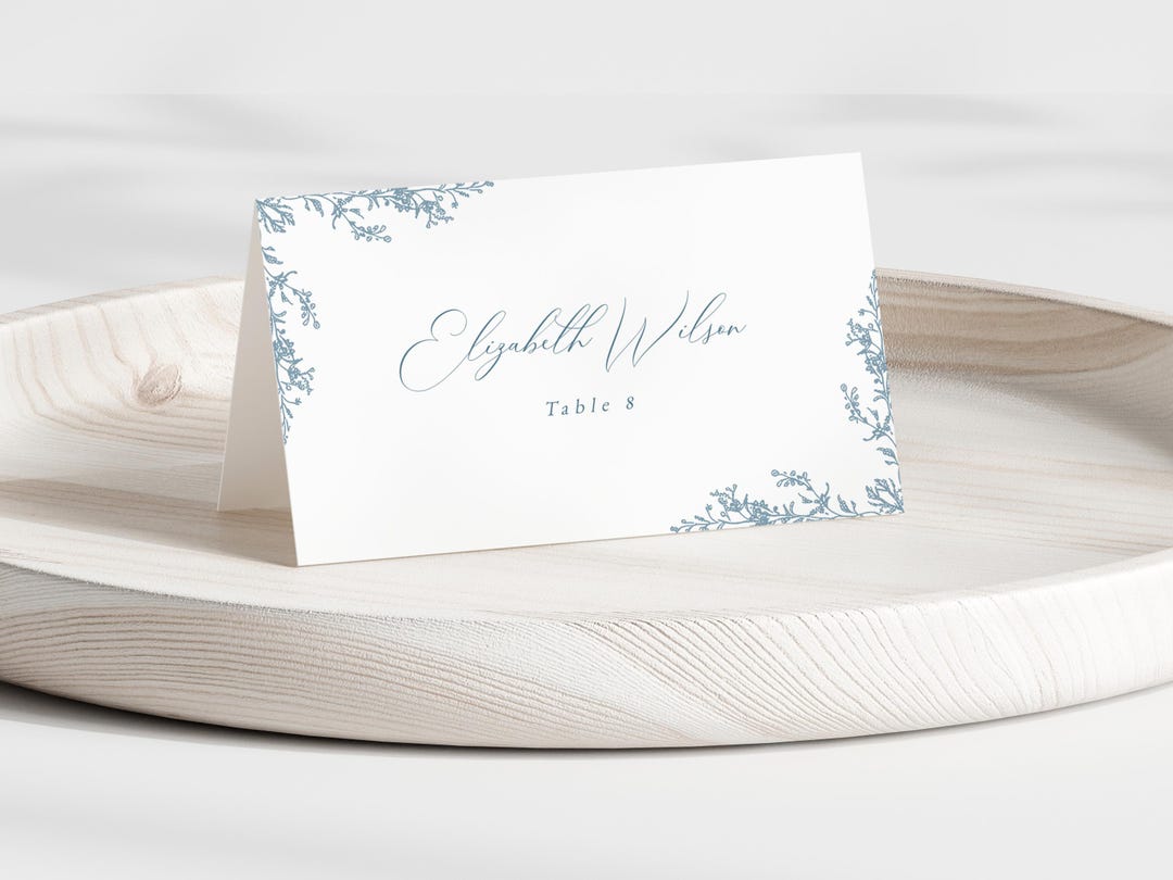 Vintage Floral Wedding Place Cards Template, Blue Floral Place Card ...
