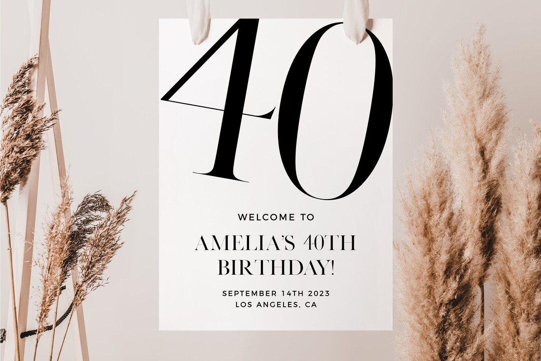 40th Birthday Welcome Sign, Modern Birthday Welcome Printable Sign ...