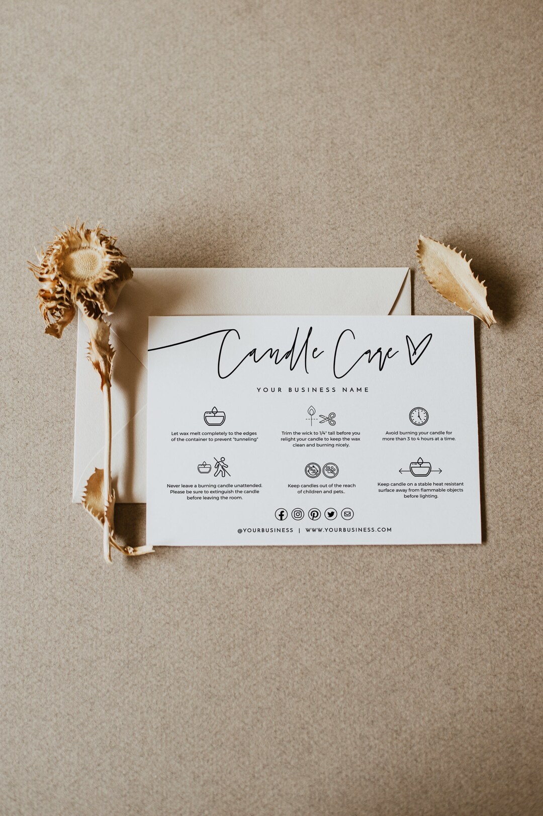 Modern Candle Card Template, Candle Care Guide, Candle Safety Card ...
