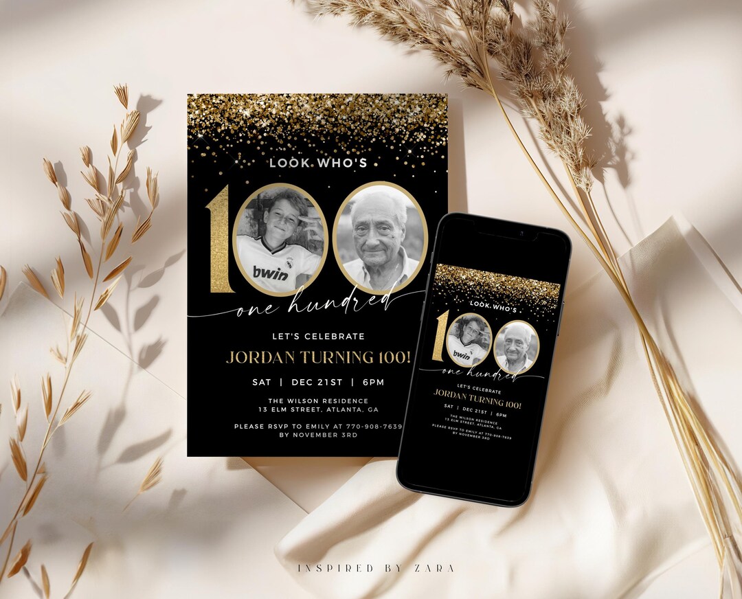 100th Birthday Invitation Template, 100th Invitation With Photo, Look ...