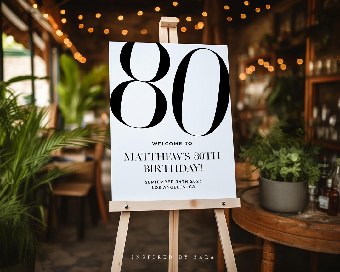 80th Birthday Welcome Sign, Male 80th Birthday Welcome Printable, 80th ...