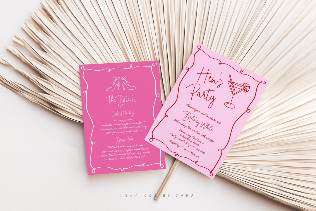 Squiggly Border Hens Party Invitation,hand Drawn Bridal Shower, Pink ...