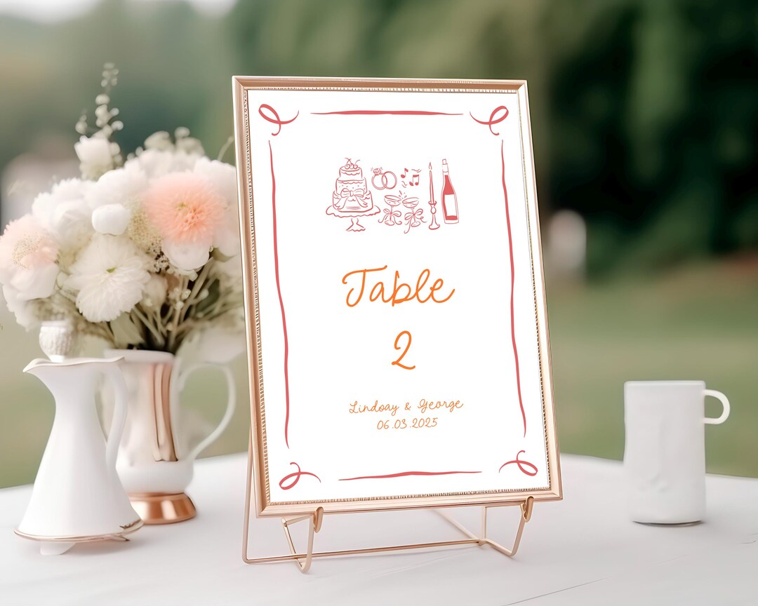 Quirky Floral Table Number Template, Hand Drawn Table Numbers, Fun ...