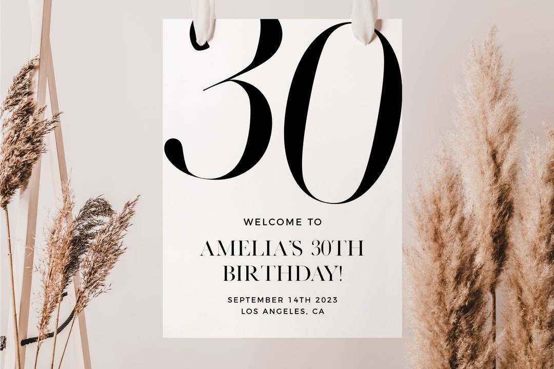 30th Birthday Welcome Sign, Modern Birthday Welcome Printable Sign ...
