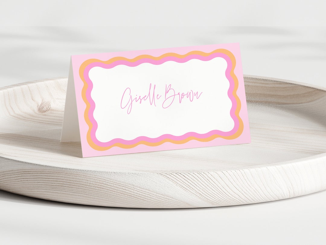 Wavy Border Place Cards Template, Editable Place Card, Pink Place Cards, Wave Border Place Cards ...