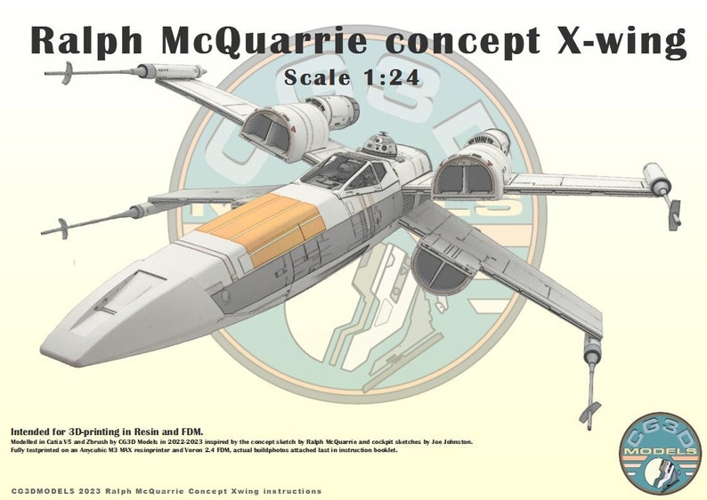 24th Scale X-wing Ralph Mcquarrie Inspired 3D Print Files - Etsy