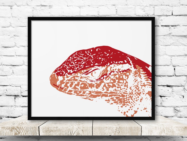 Red Lizard Abstract Printable Wall Art Animal Graphic Print Reptile ...