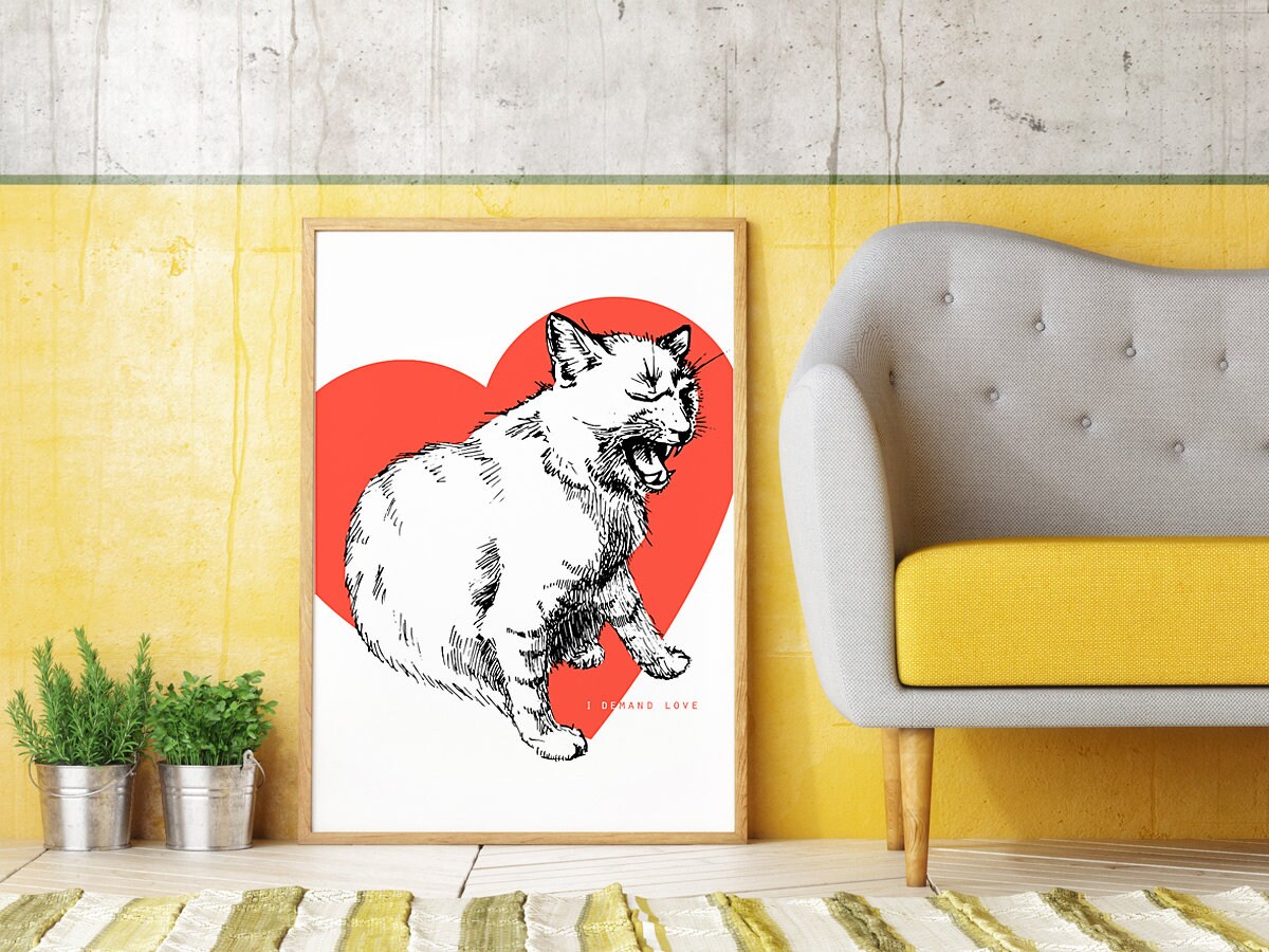 Motivational Cat Printable Wall Art Animal Sketch Love Poster - Etsy