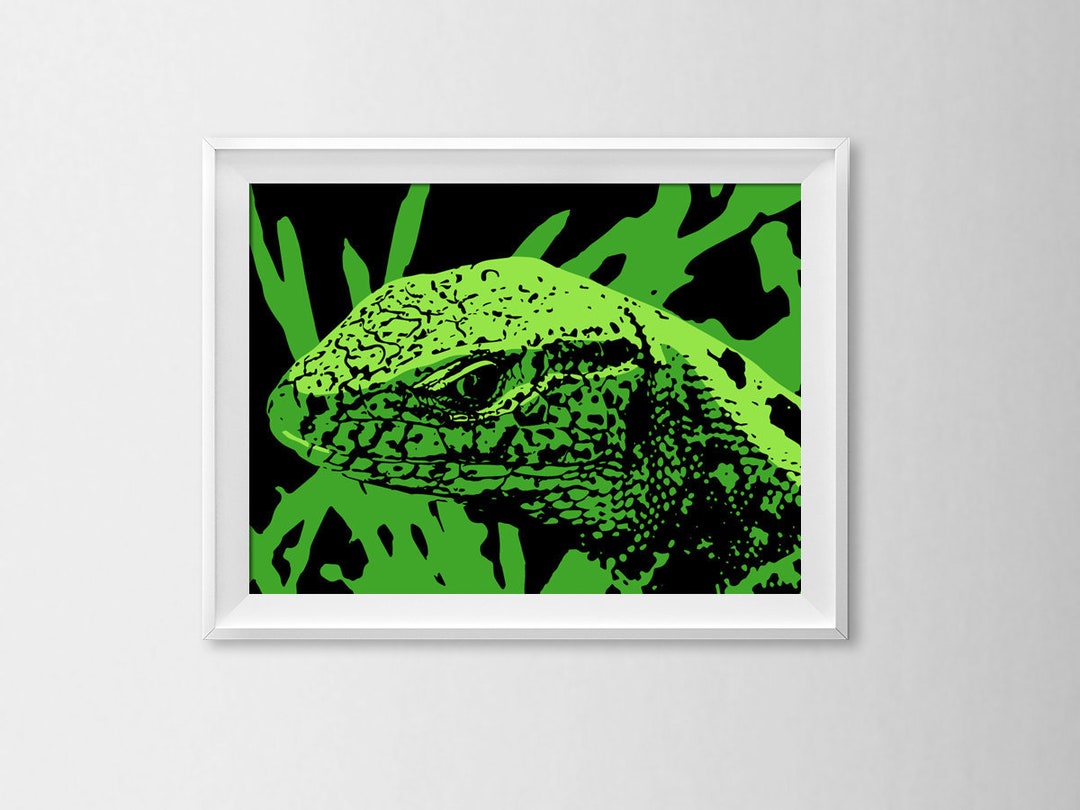 Green Lizard Printable Wall Art Digital Drawing Green Black Color ...