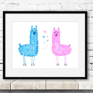 Cute Llama Couple Printable Wall Art Lama Nursery Poster Gift for ...